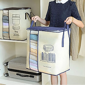 GUAGLL Large Capacity Quilt Storage Bag Printed Non Woven Foldable Window Handle Storage Bag for Clothers Quilt Toys