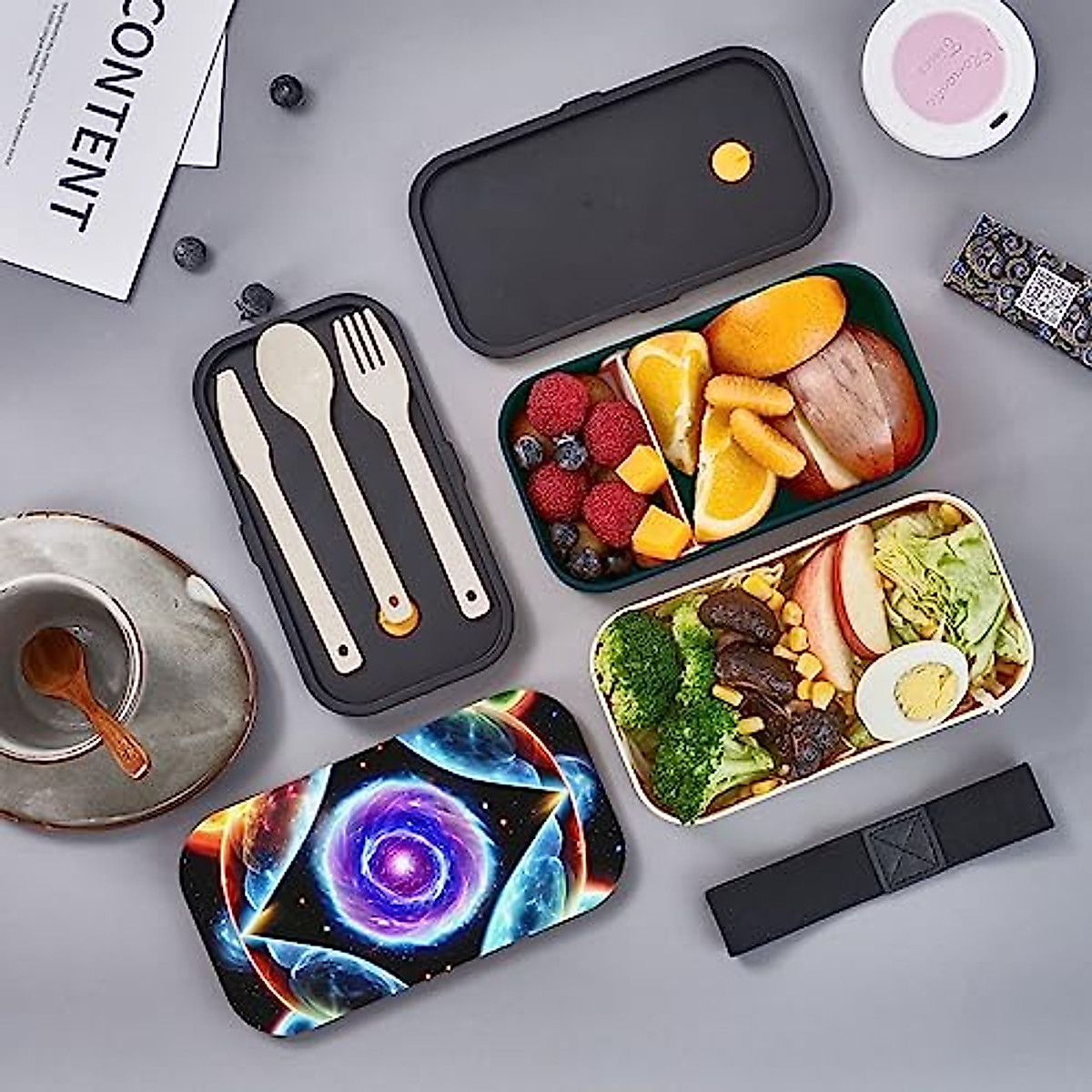 Cosmic Stars Adult Lunch Box, Bento Box, With Cutlery Set Of 3, 2 Compartments, Rectangular, Lunch Box For Adults