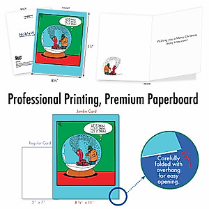 NobleWorks - Big Funny Card for Christmas (8.5 x 11 Inch) - Jumbo Cartoon Notecard, Happy Holiday Humor - Snowglobe Blower J7086XSG