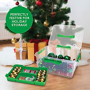 Home+Solutions 3 Piece Container Set - Large Green Plastic Containers, Holiday Storage, 15.35”x11.42”x7” Each