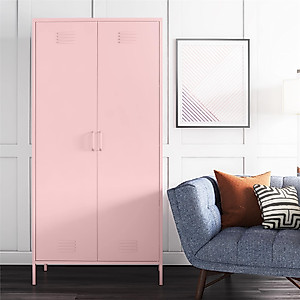 Novogratz Cache 2 Door Tall Metal Locker Style Storage Cabinet, Bashful Pink