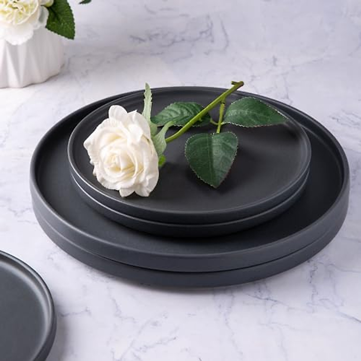 AmorArc Stoneware Dinner Plates Set of 4, 10.5 Inch Reactive Matte Glaze Ceramic Plates Set, Modern Dinnerware Dish set for Kitchen, Microwave, Dishwasher Safe, Scratch Resistant-Matte Charcoal Gray
