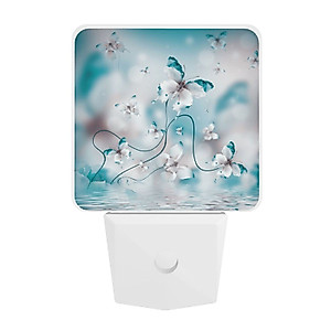 Avulzgd Teal Butterfly Night Light Plug in Wall Decorative Led Nightlight with Auto Dusk to Dawn Sensor Lamp for Kids Bedroom Room Nursery Hallway Kitchen Decor