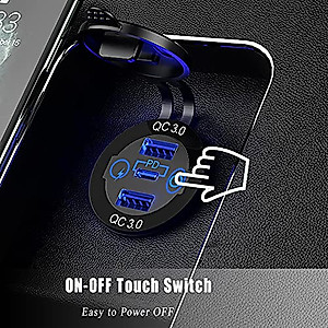 2 Packs PD Type C Car Charger Socket & Dual Quick Charge 3.0 Ports Aluminum, 60W USB C Triple 12V USB Socket Aluminum Car Charger with Touch Switch, Waterproof PD Charge for Car Boat Marine RV