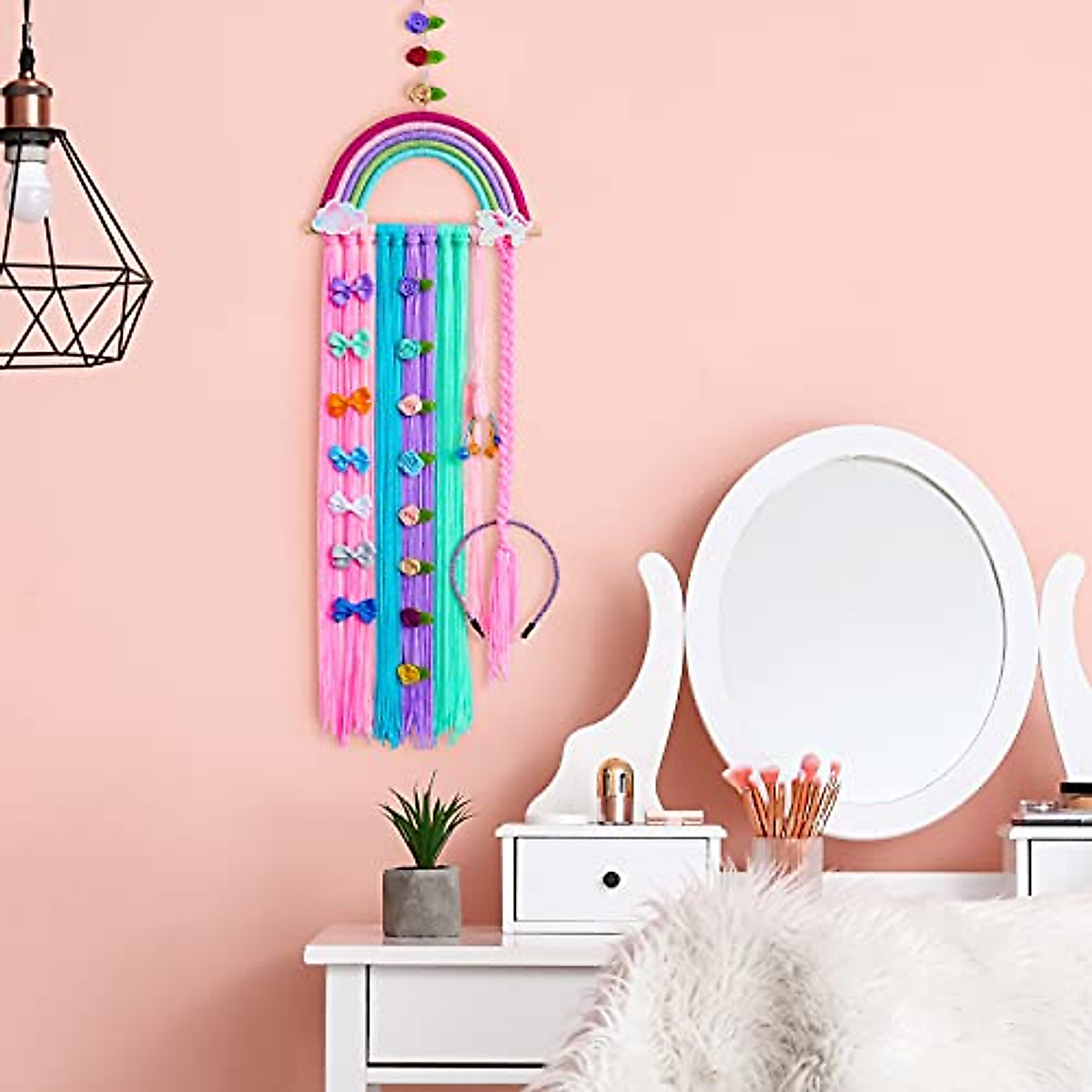 FIOBEE Rainbow Hair Bows Holder Organizer Unicorn Clips Storage Headband Holder Unicorn Wall Hanging Home Décor for Baby Girls Room