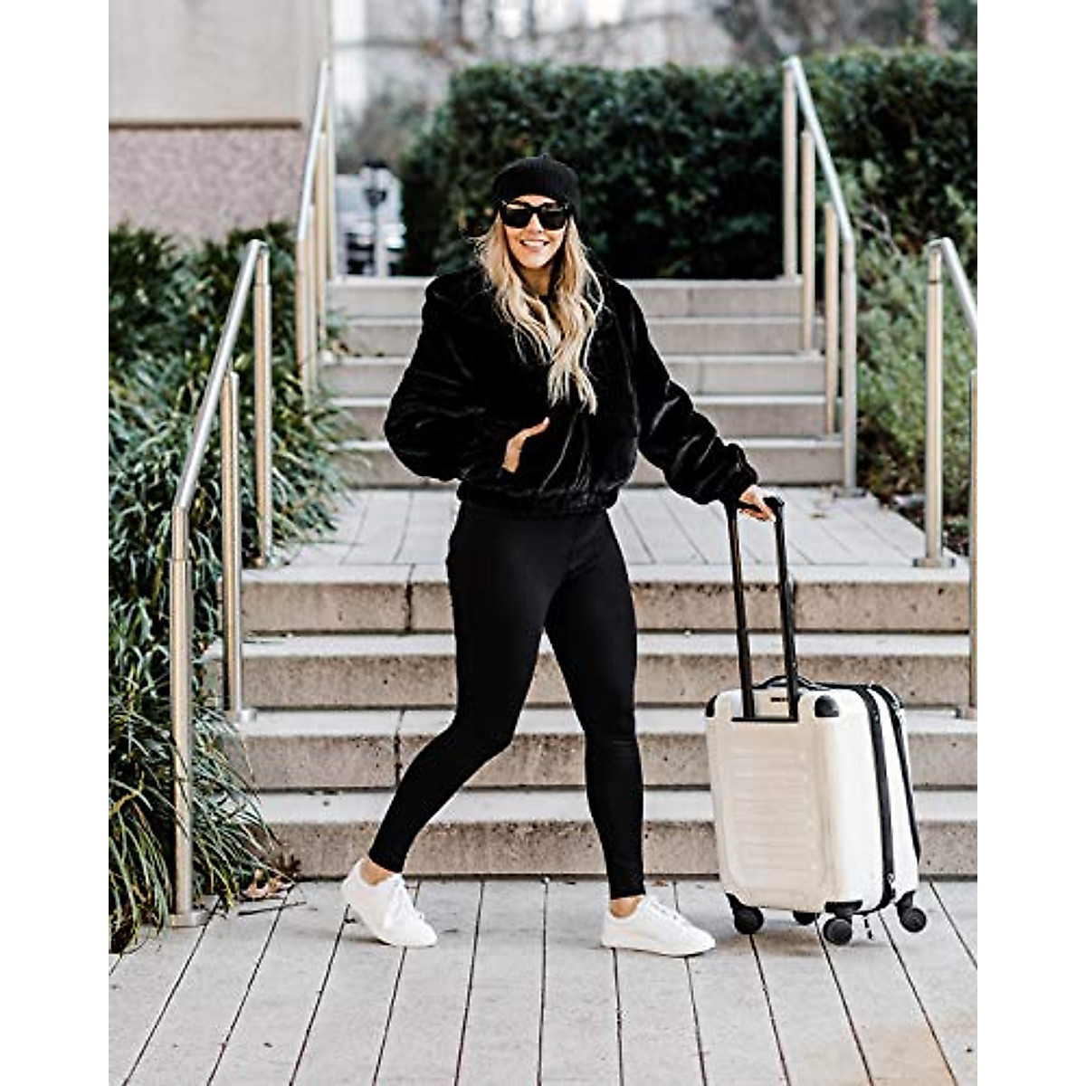 The Drop Women's Sloane Faux Fur Zip Front Hooded Bomber Jacket Outerwear, -Sand, S