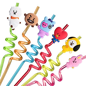 24 BTS Straws with 2 Cleaning Brush 6 Designs Great for Birthday as Party Favors and Party Supplies