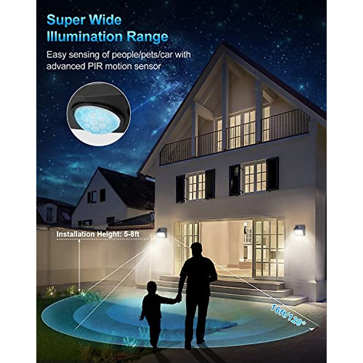 SEZAC Solar Outdoor Lights [10 Pack/3 Lighting Modes] Solar Motion Sensor Security Lights Ultra-Bright, Wireless Wall Lights Solar Powered for Outside Patio Garden Backyard Fence Stairway (118LED)