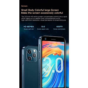 XS12 Pro Super Mini 4G LTE Smartphone 3.0-inch Display 4GB RAM 32GB/64GB ROM 8 Core Android 10.0 Dual SIM 2000mAh 13MP with Google Play Store Backup Small Mobile Phone (Blue,4GB+32GB)