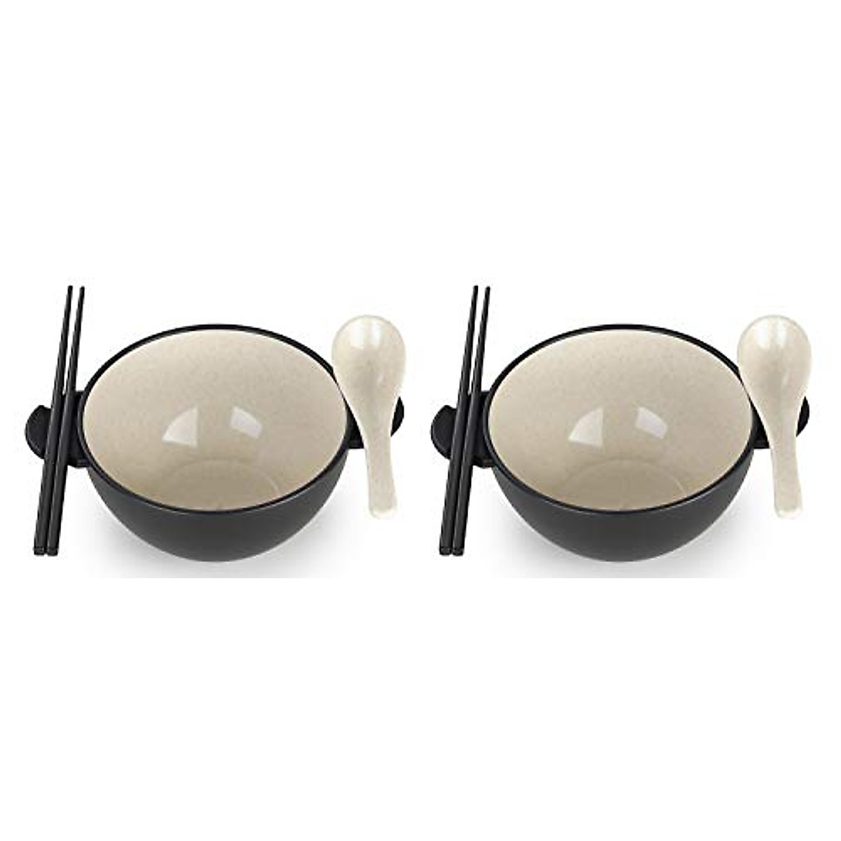 Ozeri Earth Ramen Bowl Set, Made from Plant-Derived and Other Natural Materials,993 ml, One Size, Black with Beige, 6-Piece