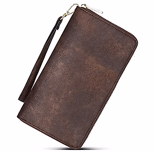 CLUCI Wallet Women Large Capacity Leather Designer Zipper Around Card Ladies Phone Clutch Wristlet Billfolds Vintage Two-tone Brown
