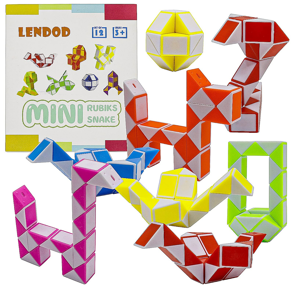 LENDOD 12 Pack 24 Blocks Mini Fidget Snake Cube Mini Twist Puzzle Cubes Magic Speed Cubes Toy for Kids Party Bag Fillers, Party Supplies