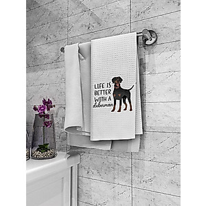 DIBOR Life is Better with A Doberman Kitchen Towels Dish Towels Dishcloth,Cute Doberman Puppy Dog Absorbent Drying Cloth Hand Towels Tea Towels for Bathroom Kitchen,Dog Lovers Girls Women Gifts
