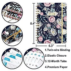 Planner 2023-2024 - Academic Planner/Calendar 2023-2024 from Jul.2023 - Jun.2024, 2023-2024 Planner Weekly and Monthly with Tabs, 6.3" x 8.4", Hardcover + Back Pocket + Twin-Wire Binding, Daily Organizer - Petunia