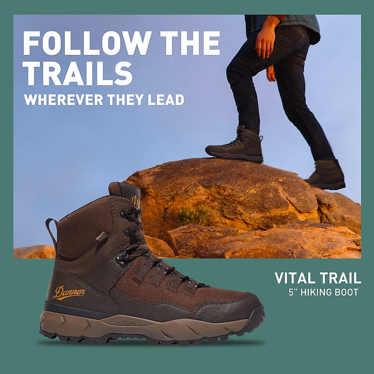 Danner Vital Trail 5” Hiking Boots for Men - Waterproof, Abrasion-Resistant Leather and Textile, with Shock-Absorbing Midsole and Traction Outsole, Coffee Brown - 10.5 D