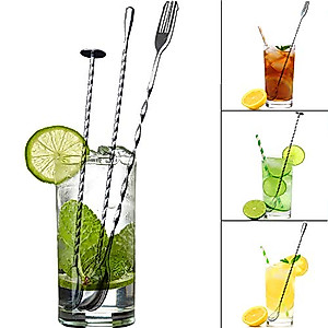 JETKONG 4 Pcs Bar Spoons Cocktail Mixing Spoon 12-Inch Bar Stirring Spoon Stainless Steel Cocktail Stirrer, Long Handle Drink Stirrers Cocktail Spoons