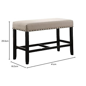 Roundhill Furniture Biony Fabric Counter Height Dining Bench with Nailhead Trim, Tan