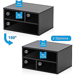 FITUEYES Printer Stands with Storage, Desktop Office Printer Riser Shelf with 3 compartments, 2-Tier Wood Paper Desk Organizers for Home Workspace, Black, DO304001WB