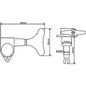IKN 2L2R Bass Tuners Machine Heads 2+2 Tuning Pegs Key for 4 Strings Precision Bass/Jazz Bass, Black