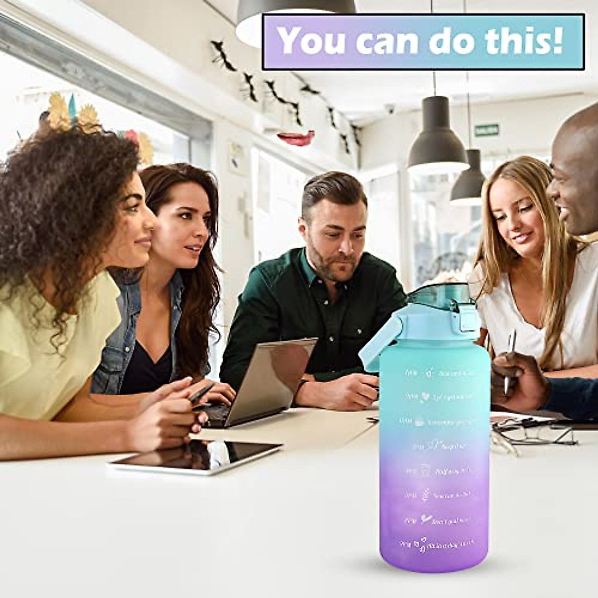 Mint Berry Half Gallon Water Bottle with Time Marker - 64 oz Water Bottle with Straw - Big Water Bottle - Large Water Bottle (Blue Purple Gradient)