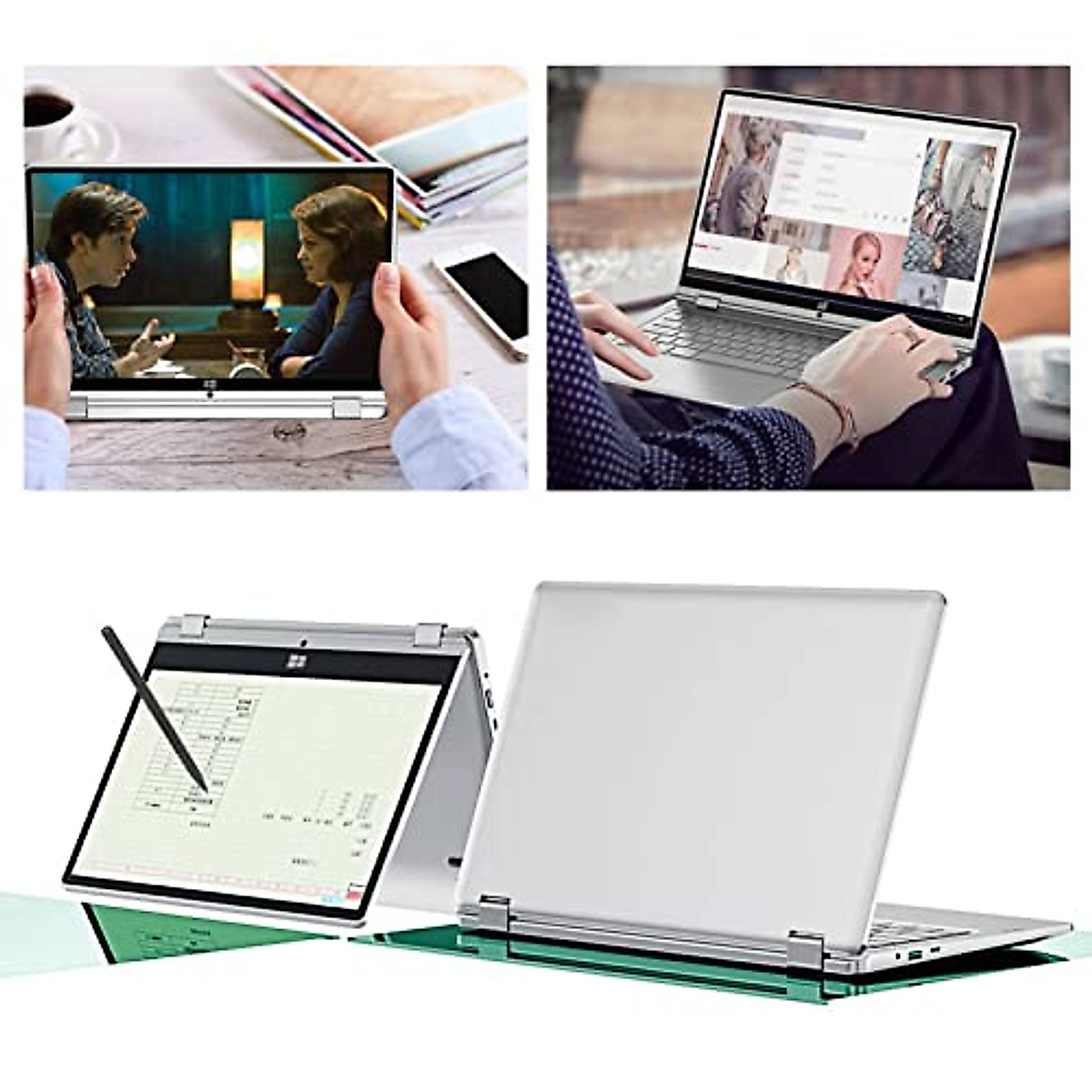 Acogedor 13.3 Inch Convertible 2 in 1 IPS Touchscreen Laptop, with Fingerprint Unlock, 16GB of High Bandwidth Memory, Dual Band 2.4GHz 5GHz WiFi, Webcam
