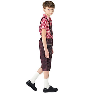 German Bavarian Oktoberfest Costume, Kids Toddler Boys Oktoberfest Costume Lederhosen Shorts German Bavarian Set Halloween Dirndl Beer Festival Dress Up Outfit Photoshoot Birthday Red 8-10 Years