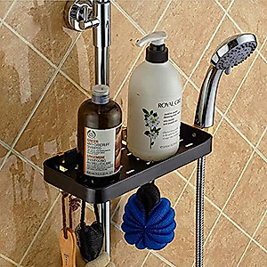 Davisia Shower Caddy Organizer with Hooks Bath Sponge Holder Durable Rustproof Aluminum Bathroom Shower Shelf,No Drilling…(Blcak)