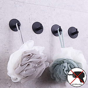 GERZWY Adhesive Hooks Heavy Duty Wall Hooks Stainless Steel Hooks for Hanging Coat, Hat, Towel Robe Hook Rack Wall Mount 4-Packs (Matte Black)