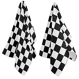 Naanle Simple Style Black and White Racing and Checkered Pattern Soft Fluffy Guest Hand Towels, Multipurpose Decor for Bathroom, Hotel, Gym and Spa (14" x 28")