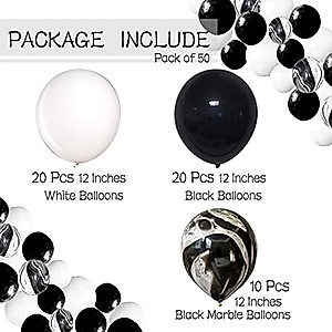 Mayen 50 Pcs 12 Inches Black and White Balloons Set, Black Agate Marble Balloons, Tie Dye Swirl Balloons, Birthday Party Decorations, Black and White Party Supplies Balloon Garland Arch Kit