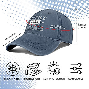 40th Birthday Gifts Women Men Vintage 1984 Embroidered Baseball Cap Gift Ideas Hat (Blue)