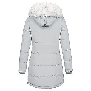 Women's Down Coat With Fur Winter Warm Inside Fleece Padded Hooded Parka Coat Puffer Jacket Slim Zipper Hoodie Jacket (Gray, XL)