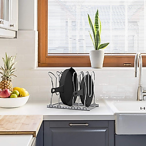 CAXXA Heavy Duty Pan Rack, Pot Lid Rack, Kitchen Cabinet Pantry Cookware Organizer Rack Holder | 5 Adjustable Dividers, Chrome