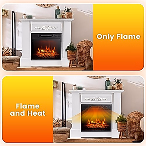 GOFLAME Electric Fireplace with Mantel, 1400W Freestanding Mantel Fireplace Heater with Remote Control, 3 Flame Brightness, Thermostat, 6H Timer, Overheat Protection, CSA Certified (White)