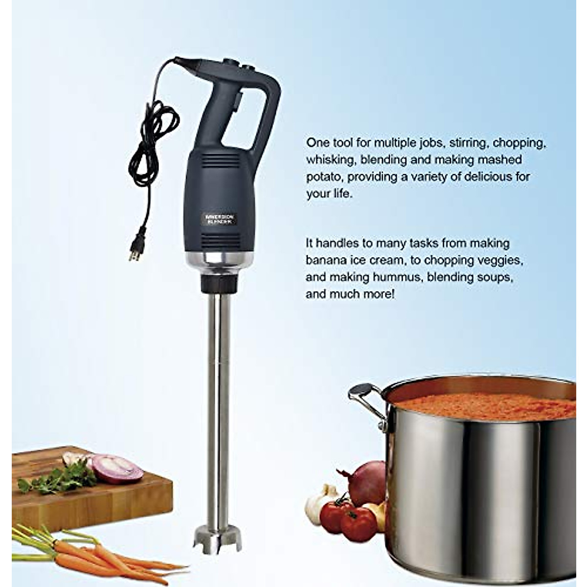 Zz Pro Commercial Electric Big Stix Immersion Blender Hand Held Variable Speed 750 Watt Mixer with 20-Inch Removable Shaft, 50-Gallon Capacity(LW750S20)