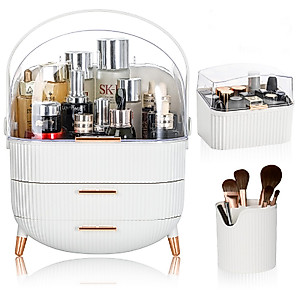 ZOOFOX 3 Pack Makeup Organizer, Cosmetics Storage Display Case with Lipstick and Makeup Brush Organizer, Portable Handle Skincare Holder for Bathroom Countertop, Dresser