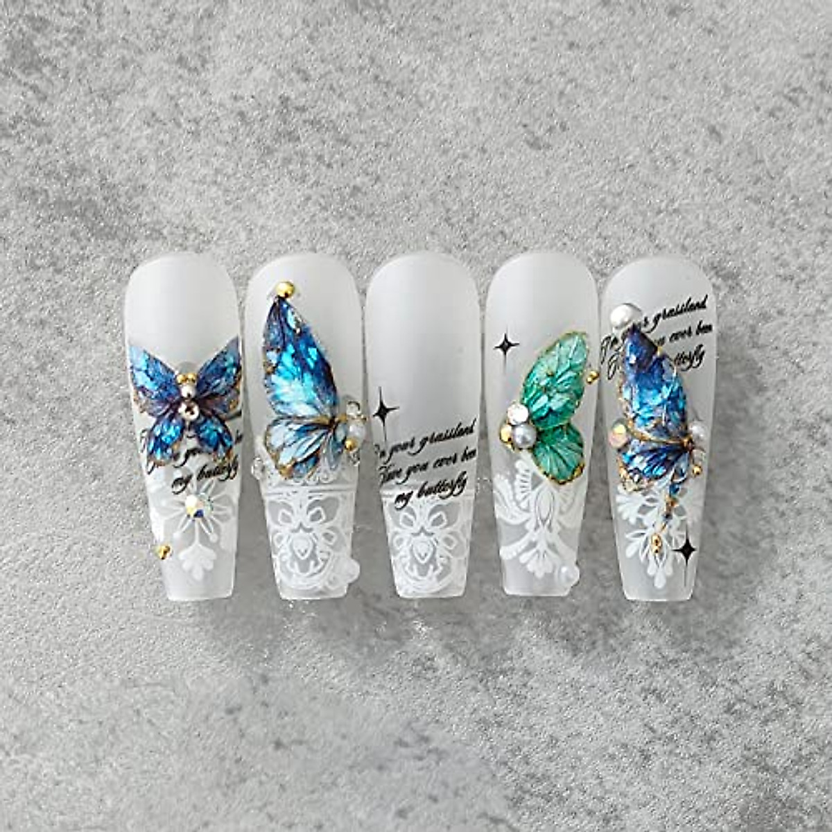Butterfly Nail Art Stickers Decals 5D Embossed Nail Decals Blue Green Butterfly Stereoscopic Nail Design Stickers Relief Butterfly Acrylic Self Adhesive Nail Supplies for Women Manicure Decoration