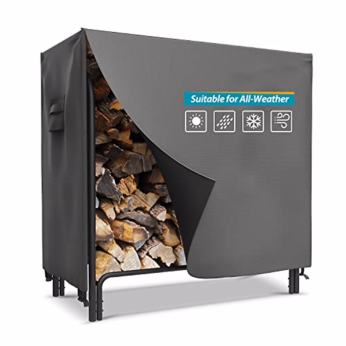 Patio Watcher 4 Feet Log Rack Cover, Heavy Duty Waterproof Patio Firewood Rack Cover, 48"x24"x42", Grey