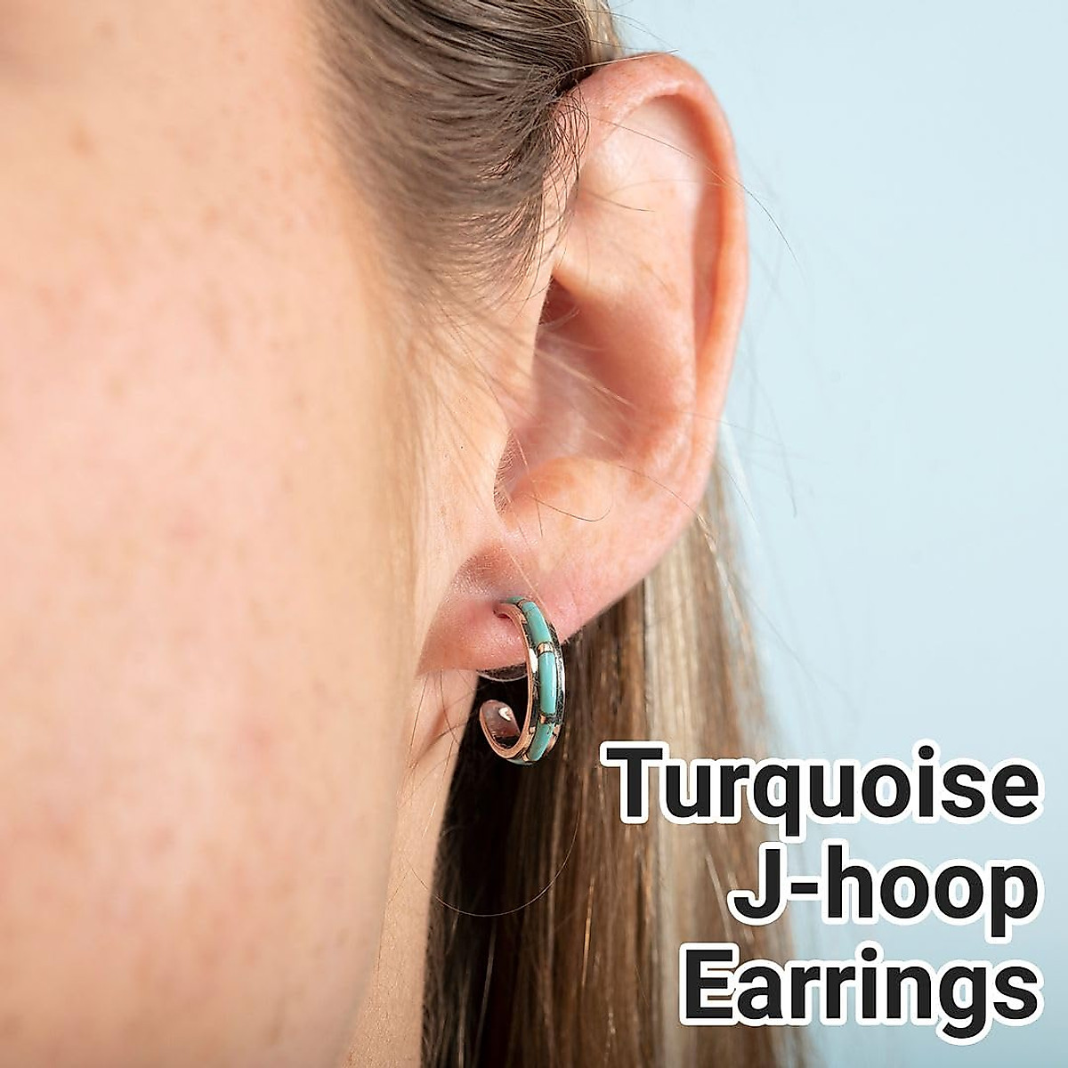 Shop LC Santa Fe Style Blue Turquoise J-Hoop Earrings for Women 925 Sterling Silver Boho SouthWestern Jewelry Boho Western Birthday Gifts for Women