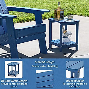 LUE BONA Adirondack Outdoor Side Table, Navy Blue Poly Outdoor Patio End Table Weather Resistant, Pool Composite Plastic Morden Side Table for Patio, Pool, Porch, Garden, Lawn