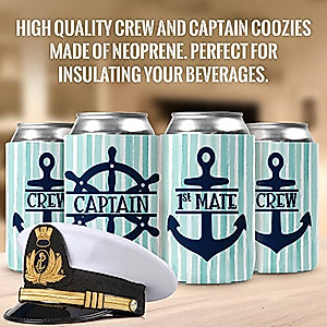 The Navy Knot Personalized Can Cooler Sleeves - Regular Cans Beverage Foldable Cooler Sleeves, Sweat-Proof Can Huggers for 12oz Beverage Bottles, Cool Boat Accessories, 4 Pk (Nautical Captain & Crew).