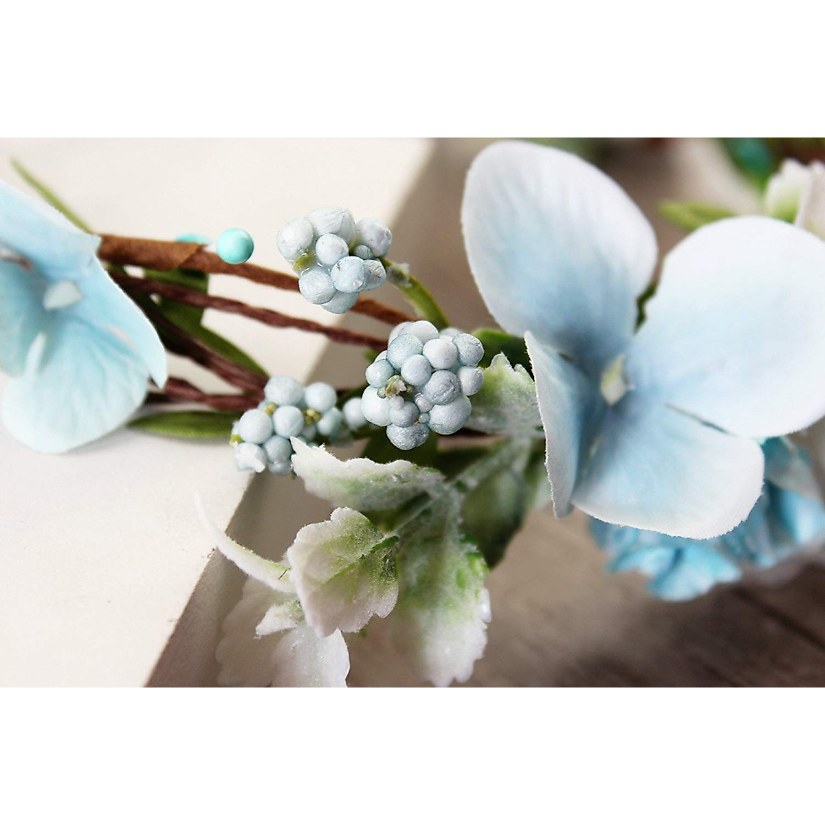 YnimioAOX Handmade Adjustable Flower Wreath Headband Halo Floral Crown Garland Headpiece,B21-Light blue/white