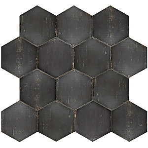 Vintage Hex Porcelain Floor and Wall Tile, 14.125" x 16.25", Black/Brown FNURTXNG Tile, 14.125" x 16.25", 9 Pieces