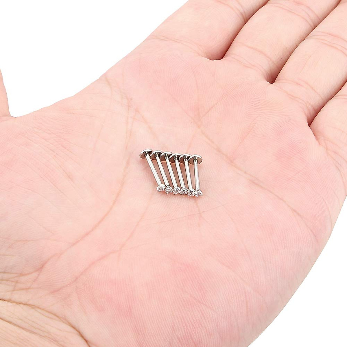 Dyknasz Labret Studs 16G Surgical Steel Monroe Barbell Lip Ring Piercing Jewelry 2mm Clear Diamond CZ with Flat Back for Women Men Silver-Tone