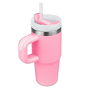 BAISHIDA 14 oz Tumbler with Handle and Straw, 14oz Tumbler with Lid and Straw for Kids Stainless Steel Tumblers, Car Mug Outdoor Sports Travel Gift (Pink)