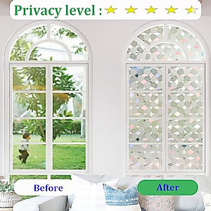 Waovacy Window Privacy Film Stained Glass Door Window Covering Decorative Window Clings Static Cling No Adhesive 3D Frosted Window Cover UV Sun Blocking Vinyl Window Sticker for Home,17.4x78.7Inch