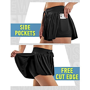 Ewedoos Flowy Shorts for Women 2 in 1 Gym Workout Shorts Women Breezy Soft Butterfly Yoga Athletic Running Shorts for Women Black