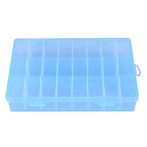 Jewelry Box Organizer Storage, 24 Grids Plastic Jewelry Adjustable Divider Container Detachable Beads Earrings Storage Case(Blue)