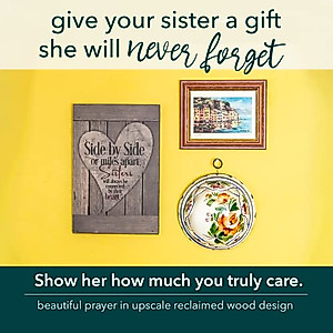 DEXSA Sisters Wood Plaque - Made in the USA - 6x9 - Classy Frame Wall & Tabletop Decoration | Easel & Hanging Hook | Side by Side or Miles Apart, Sisters Will Always be Connected by Their Heart