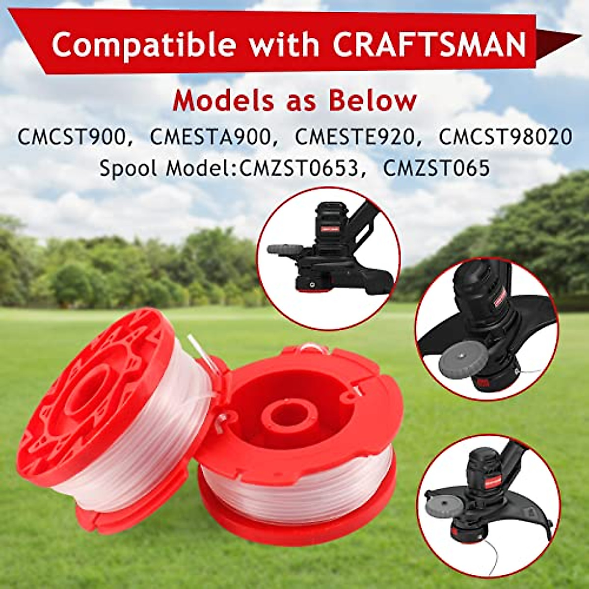 8Pcs String Trimmer Line Spool Replacement for Craftsman Weed Eater CMZST065 CMZST0653 CMCST900 CMESTA900 CMESTE920 CMCST98020 CMZST065 Grass Trimmer, Auto Feed 0.065 Trimmer Line Spool Parts